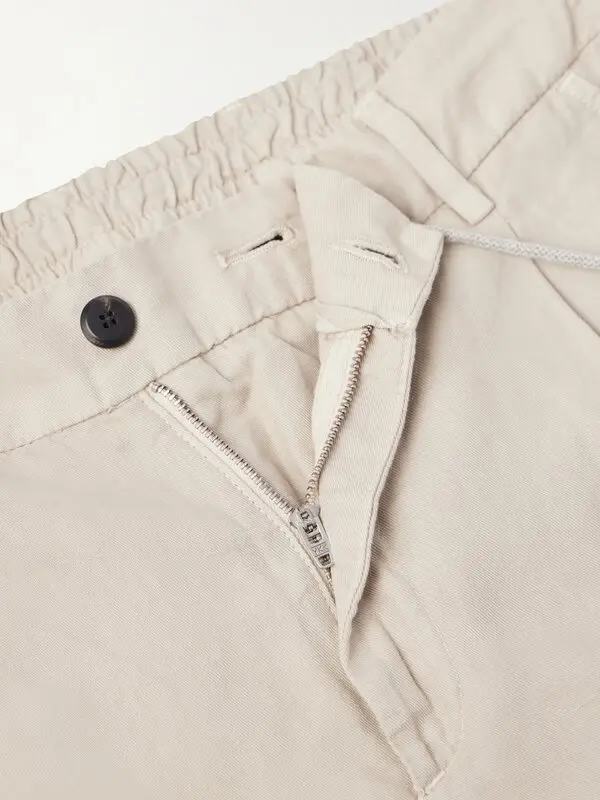 Eleventy Straight-leg Cotton And Linen-blend Drawstring Trousers - Neutrals
