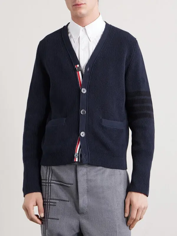 Thom Browne Striped Garment-dyed Cotton Cardigan - Blue