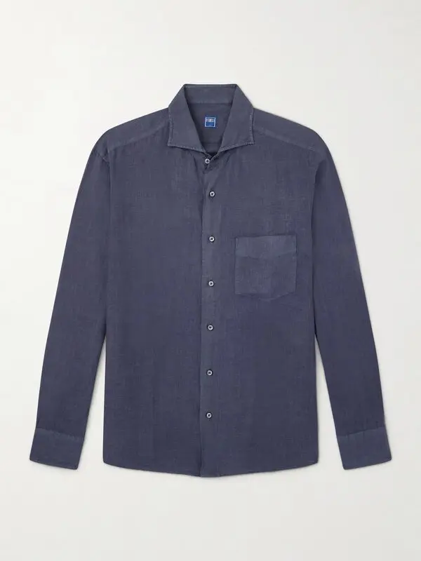 Fedeli Phil Cutaway-collar Linen Shirt - Blue
