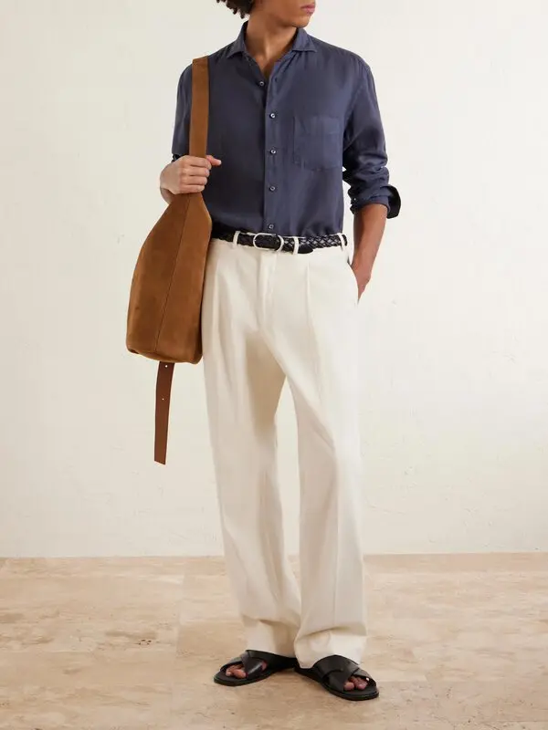 Fedeli Phil Cutaway-collar Linen Shirt - Blue