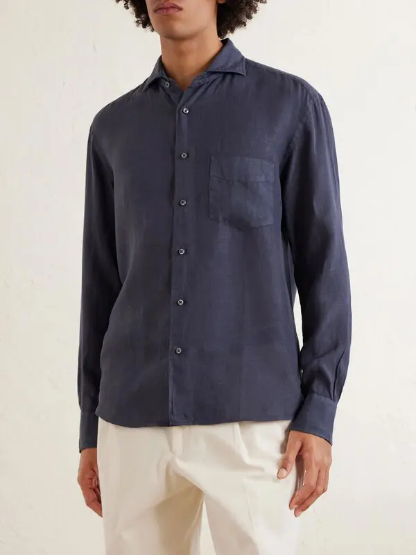 Fedeli Phil Cutaway-collar Linen Shirt - Blue