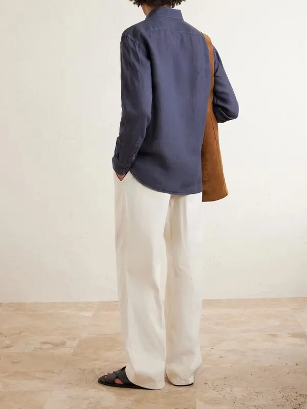 Fedeli Phil Cutaway-collar Linen Shirt - Blue