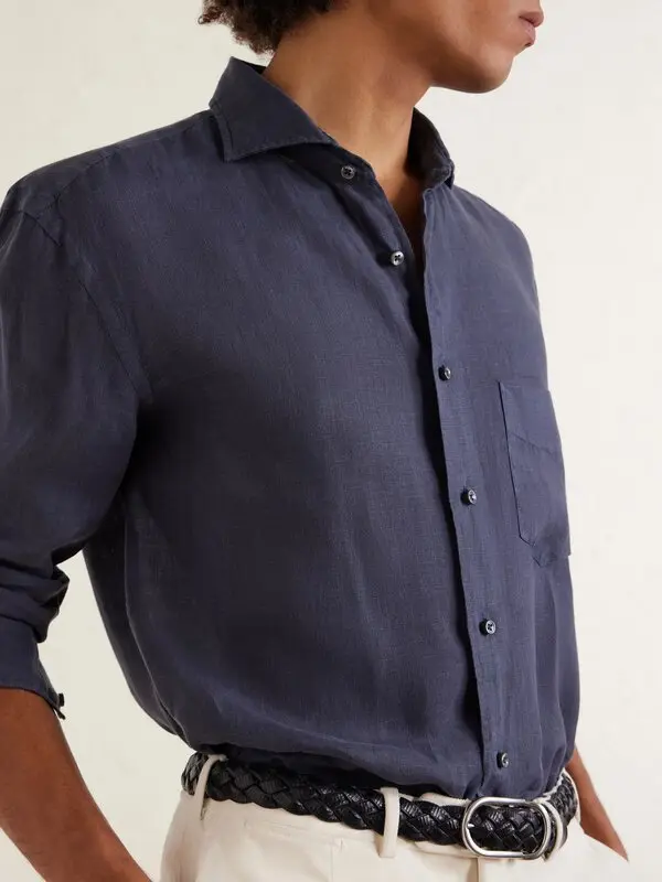 Fedeli Phil Cutaway-collar Linen Shirt - Blue