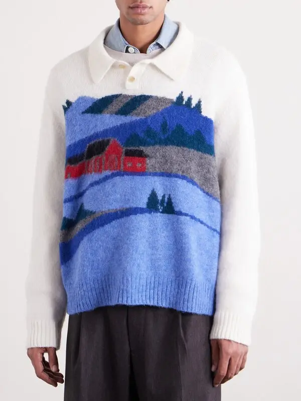CORRIDOR Hart Jacquard-knit Alpaca-blend Polo Sweater