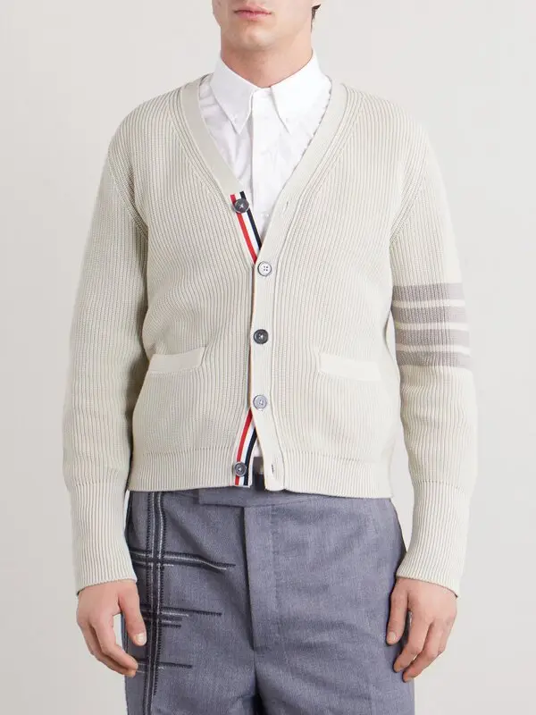 Thom Browne Striped Garment-dyed Cotton Cardigan - Neutrals