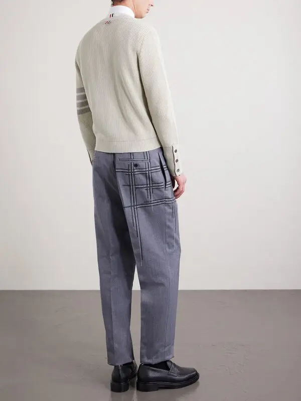 Thom Browne Striped Garment-dyed Cotton Cardigan - Neutrals