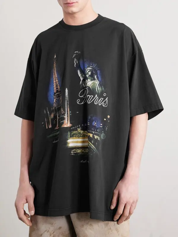 Vetements Paris Tourist Printed Cotton-Jersey T-Shirt - Black - 40