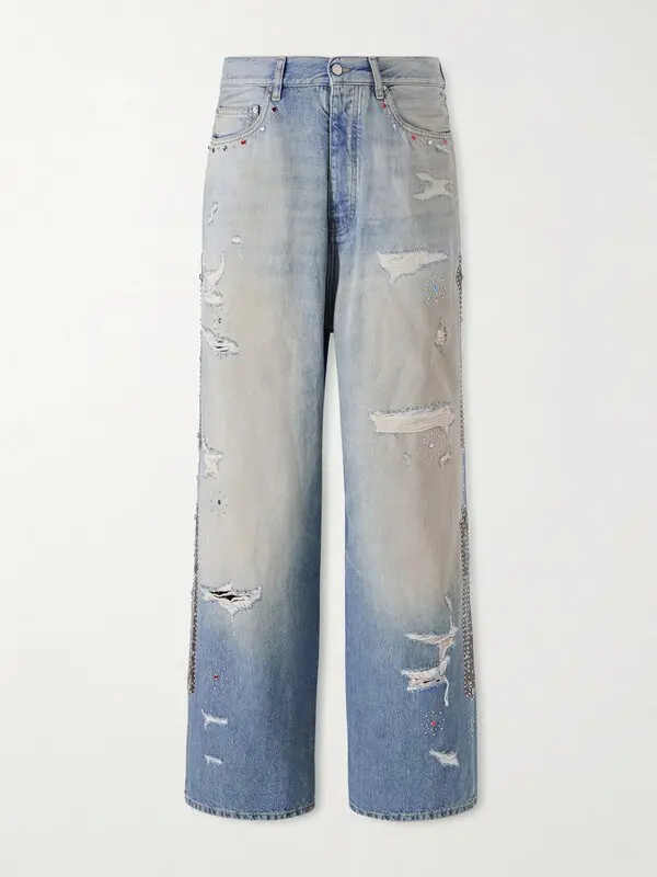 Amiri Straight-leg Distressed Studded Jeans - Blue