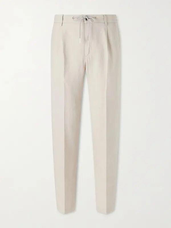 Eleventy Straight-leg Lyocell And Linen-blend Trousers - Neutrals