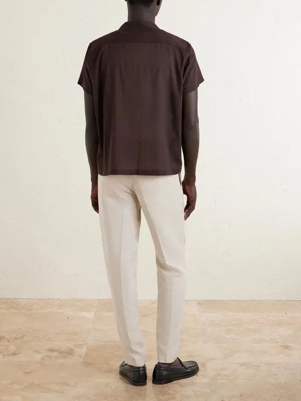 Eleventy Straight-leg Lyocell And Linen-blend Trousers - Neutrals