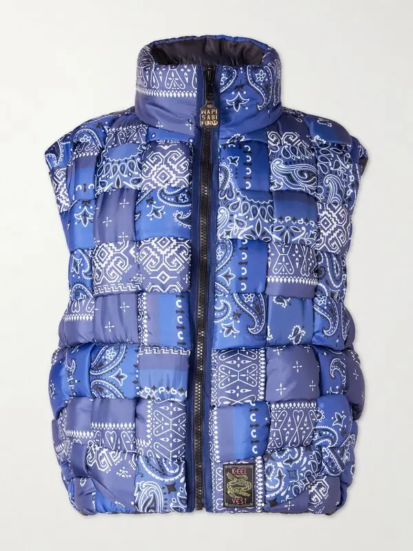 Kapital Quilted Patchwork Bandana-print Shell Gilet - Blue
