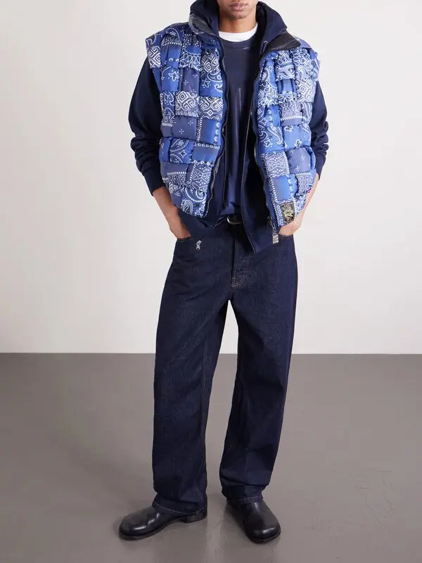 Kapital Quilted Patchwork Bandana-print Shell Gilet - Blue