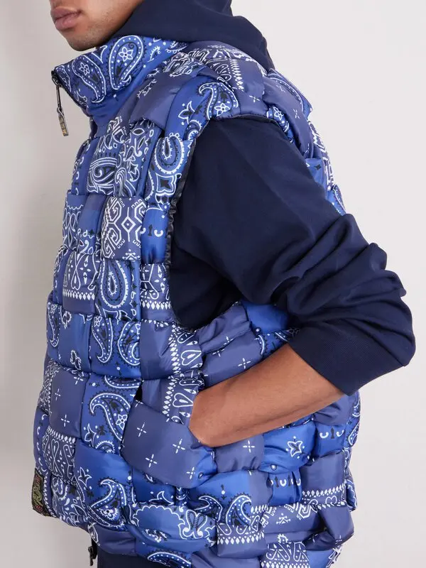 Kapital Quilted Patchwork Bandana-print Shell Gilet - Blue