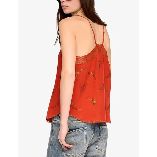 Zadig&Voltaire Rhinestones-embellished Silk Camisole - Spice