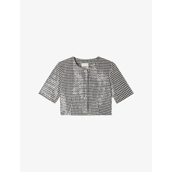 Sandro Houndstooth Cropped Woven Jacket