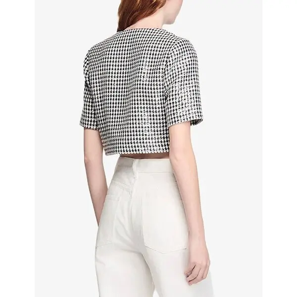 Sandro Houndstooth Cropped Woven Jacket