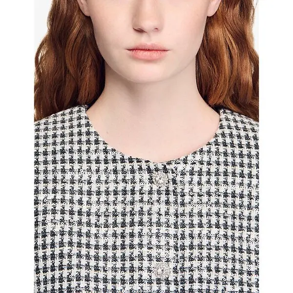 Sandro Houndstooth Cropped Woven Jacket