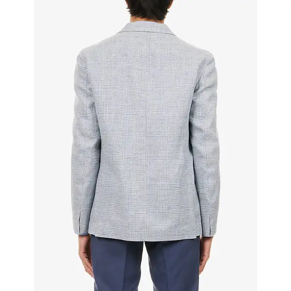 Eleventy Single-breasted Checked Linen And Wool-blend Jacket
