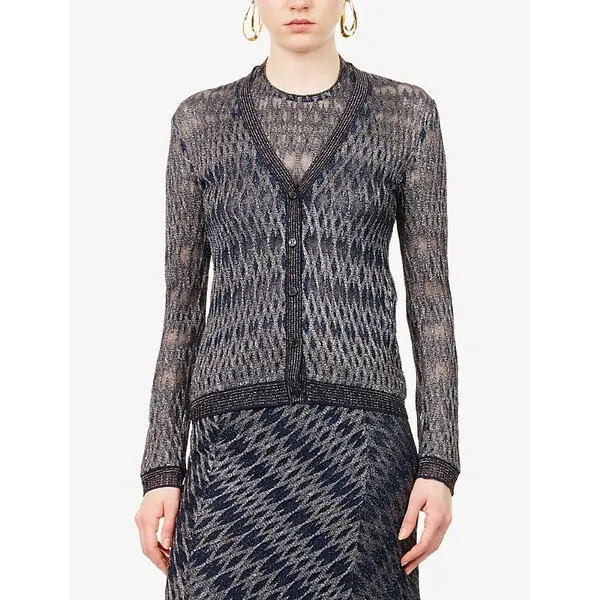 Missoni Chevron V-neck Metallic-knit Cardigan