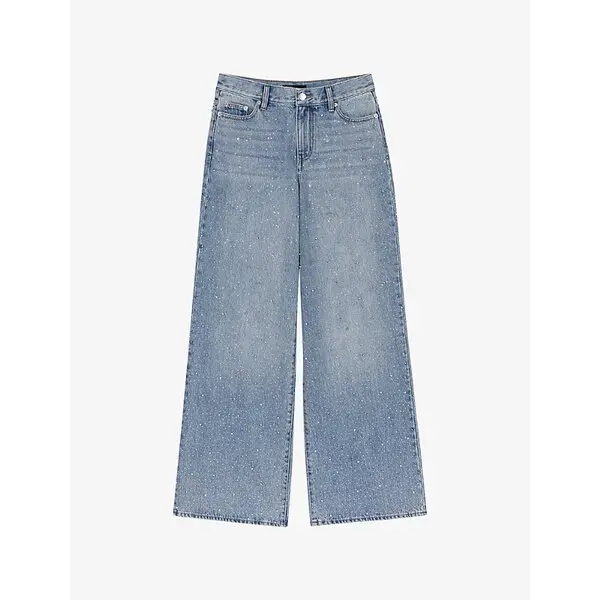 Maje Rhinestone-embellished Wide-leg Denim Jeans
