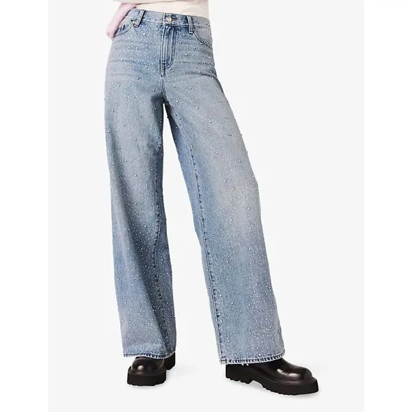 Maje Rhinestone-embellished Wide-leg Denim Jeans