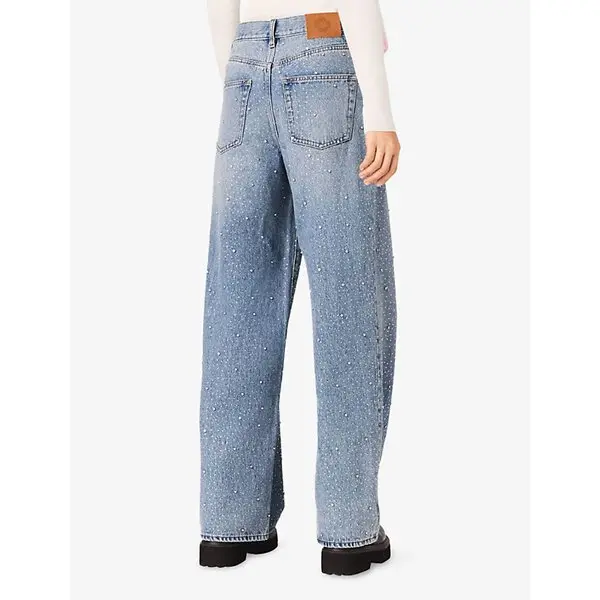 Maje Rhinestone-embellished Wide-leg Denim Jeans