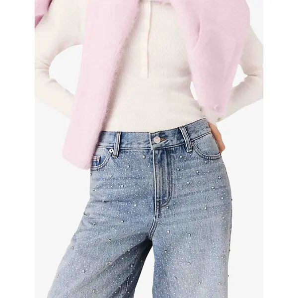 Maje Rhinestone-embellished Wide-leg Denim Jeans