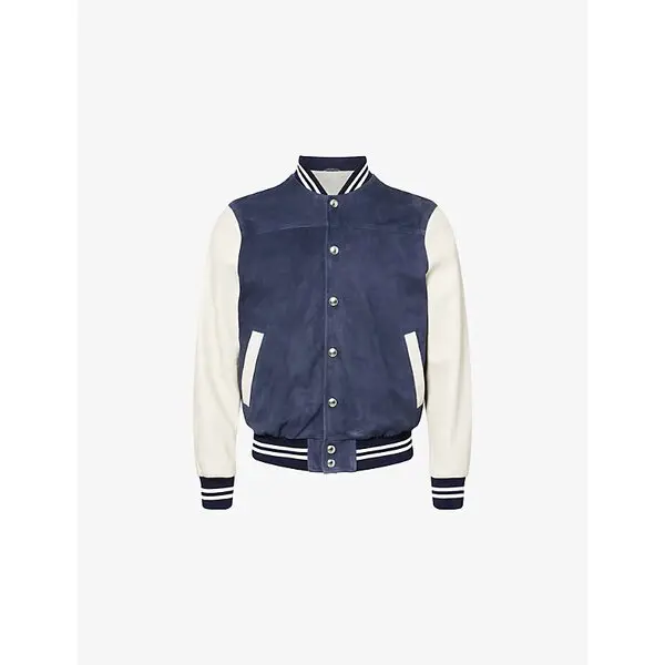 Eleventy Suede Varsity Jacket - Blue Ivory