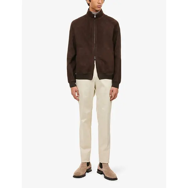 Corneliani Funnel-neck Zip-up Suede Jacket