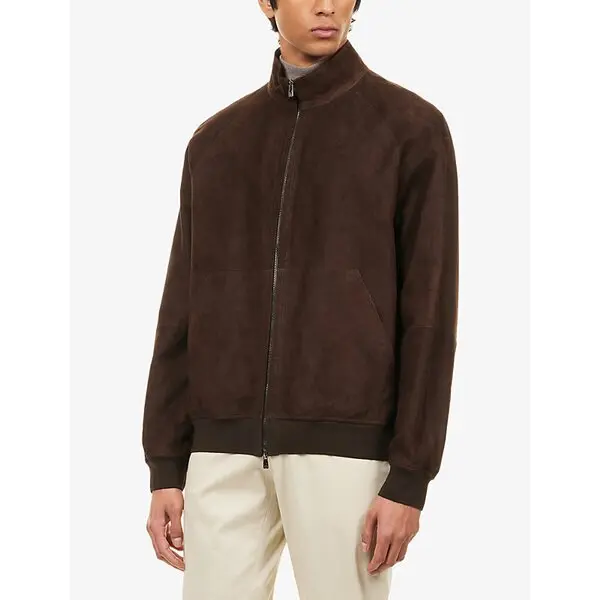 Corneliani Funnel-neck Zip-up Suede Jacket