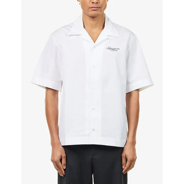 Givenchy Brand-print Short-sleeves Cotton-poplin Shirt