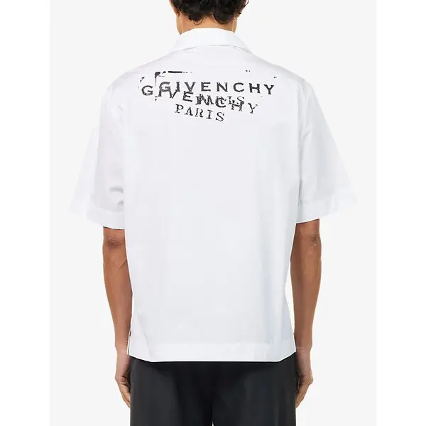 Givenchy Brand-print Short-sleeves Cotton-poplin Shirt