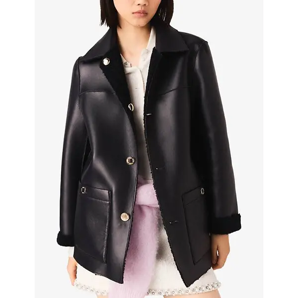Maje Reversible Faux-leather And Bouclé Jacket