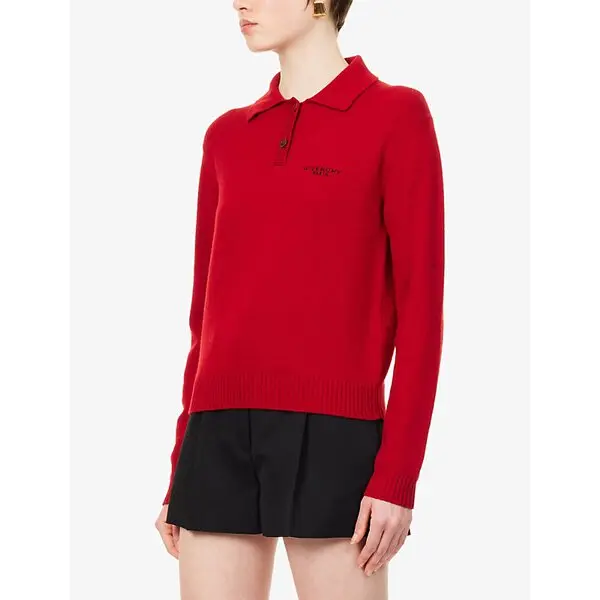 Givenchy Logo-embroidered Wool And Cashmere-blend Polo Jumper - Deep Red