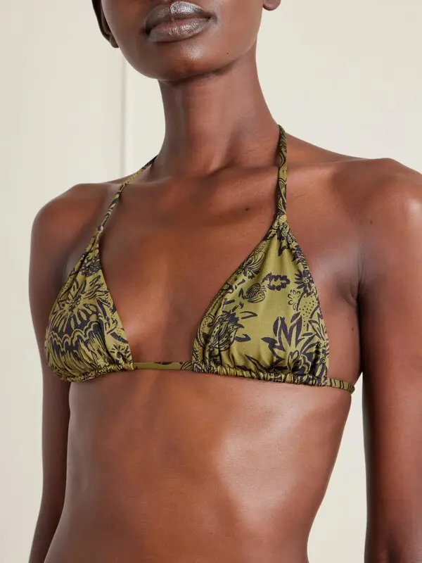 Ulla Johnson Maya Printed Triangle Bikini Top - Dark Green