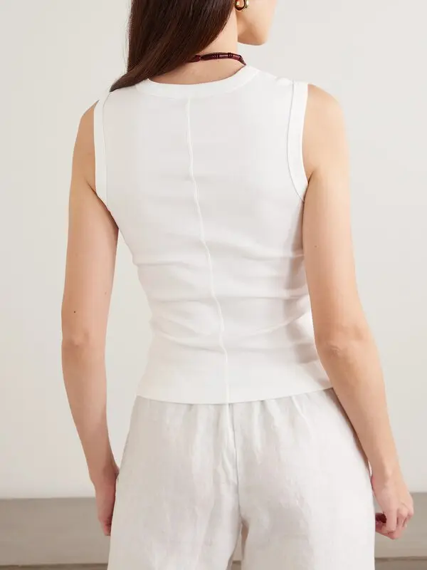 FLORE FLORE Esmé Ribbed Organic Cotton-jersey Tank - White