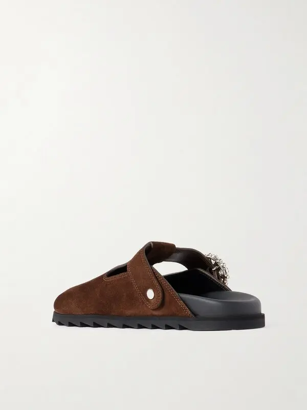 ROGER VIVIER Slidy Viv Crystal-embellished Suede Slip-ons - Brown