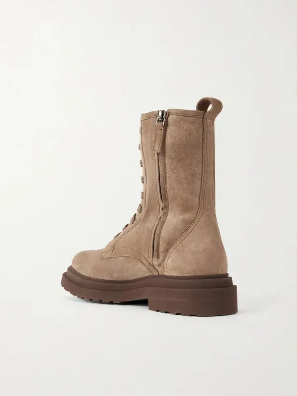 Brunello Cucinelli Suede Lace-up Combat Boots - Brown