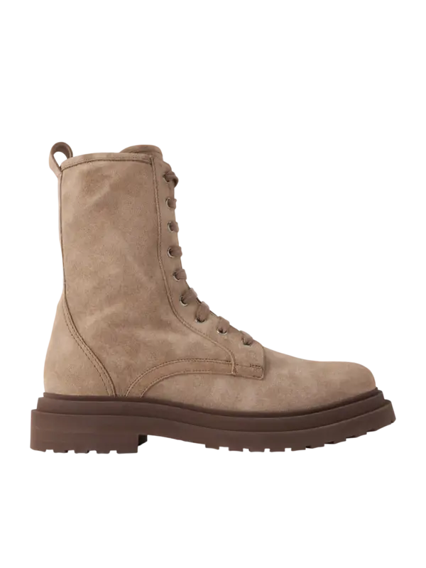 Brunello Cucinelli Suede Lace-up Combat Boots - Brown