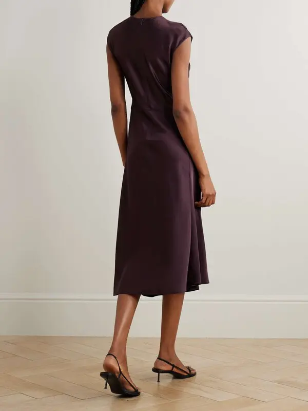 Theory Twist-front Draped Satin Midi Dress - Plum