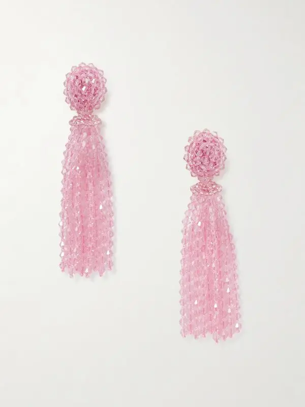 Oscar De La Renta Tassel Beaded Clip Earrings - Pink