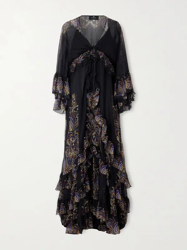 Etro Ruffled Paisley-print Silk-chiffon Gown