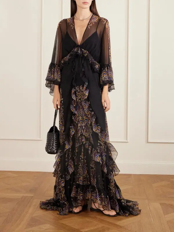 Etro Ruffled Paisley-print Silk-chiffon Gown