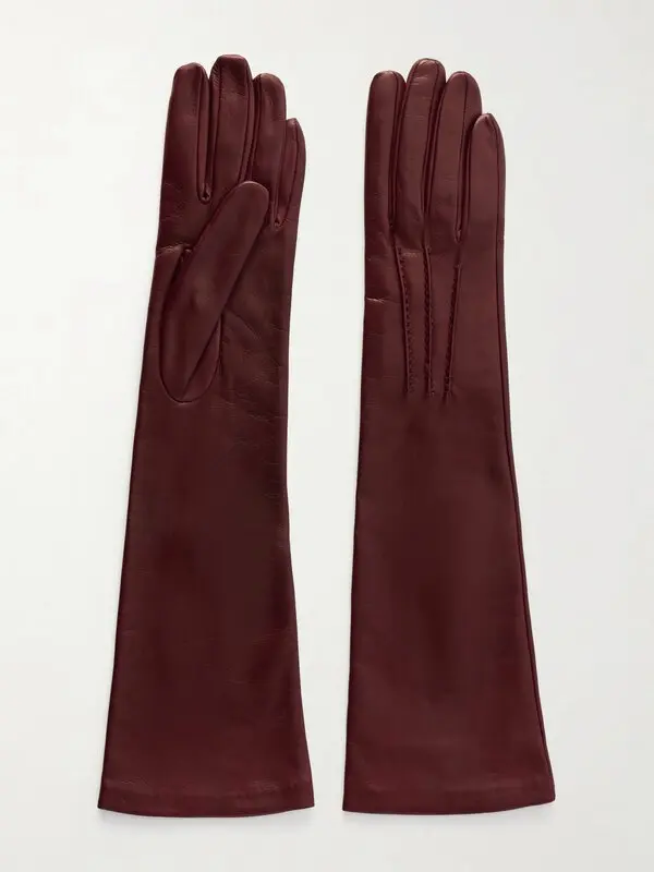 Nour Hammour Leather Gloves - Burgundy