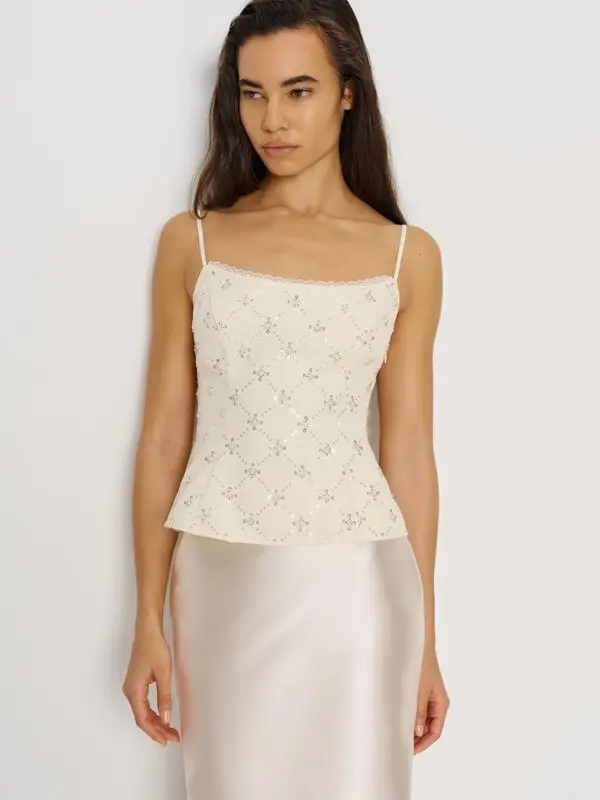 REFORMATION Genevieve Sparkle Lace Top - Ivory