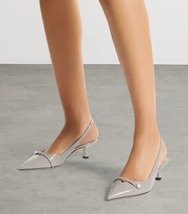 JIMMY CHOO Amita 45 Leather Slingback Pumps - Grey