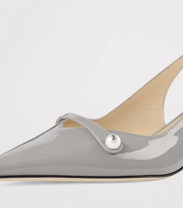 JIMMY CHOO Amita 45 Leather Slingback Pumps - Grey