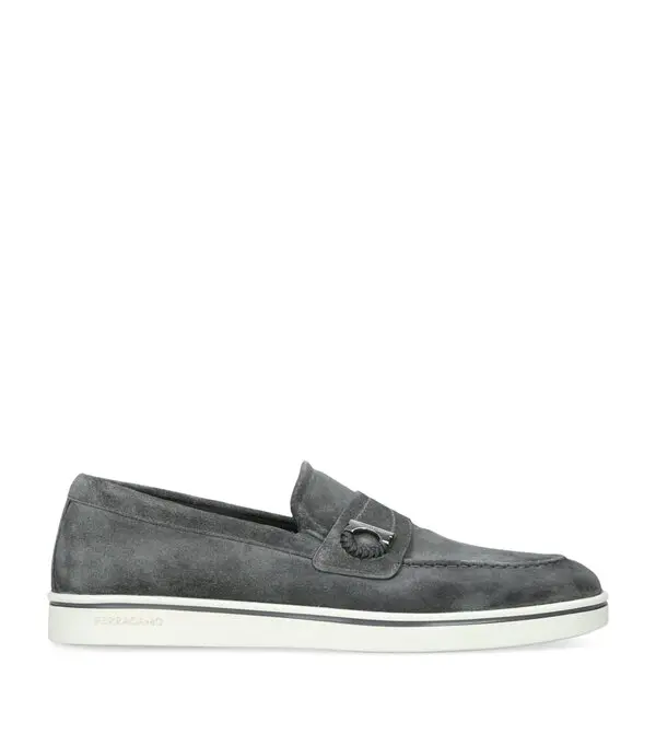 FERRAGAMO Suede Tancredi Loafers - Grey
