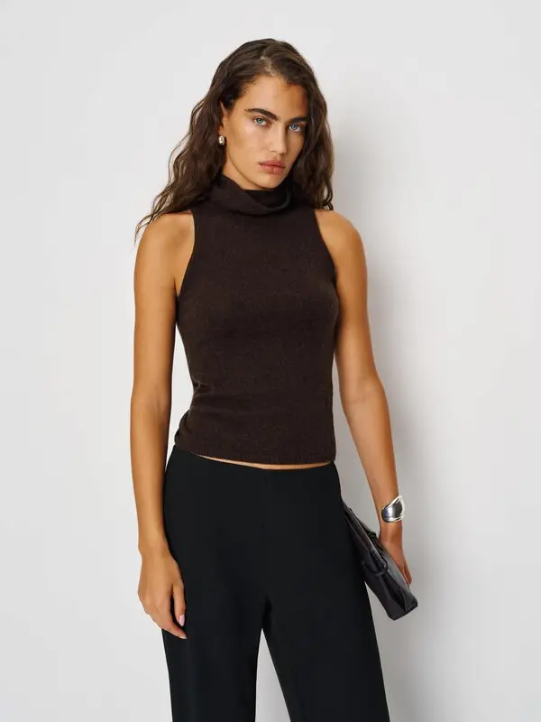 REFORMATION Marcy Cashmere Turtleneck Tank Top - Brown