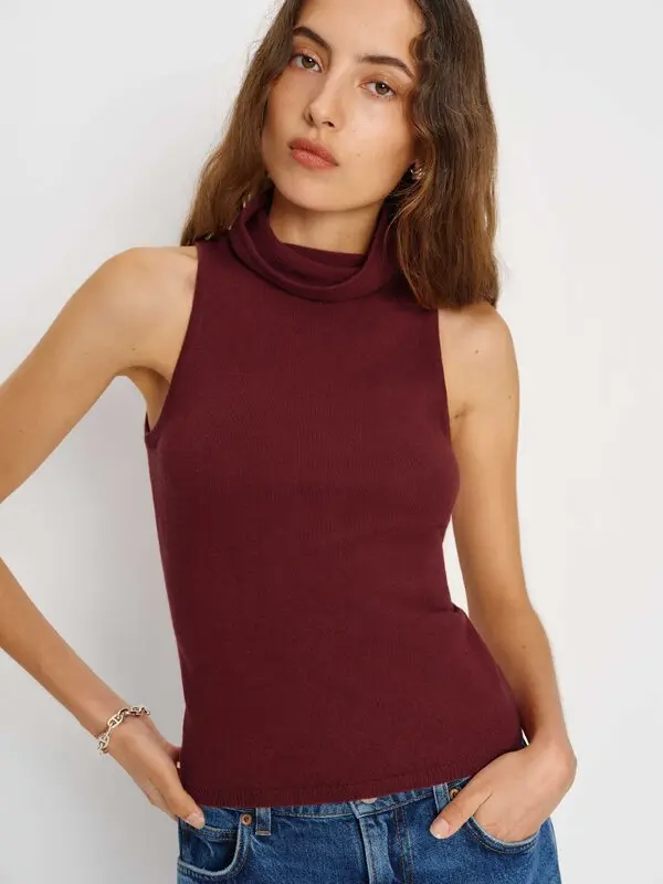 REFORMATION Marcy Cashmere Turtleneck Tank Top - Red